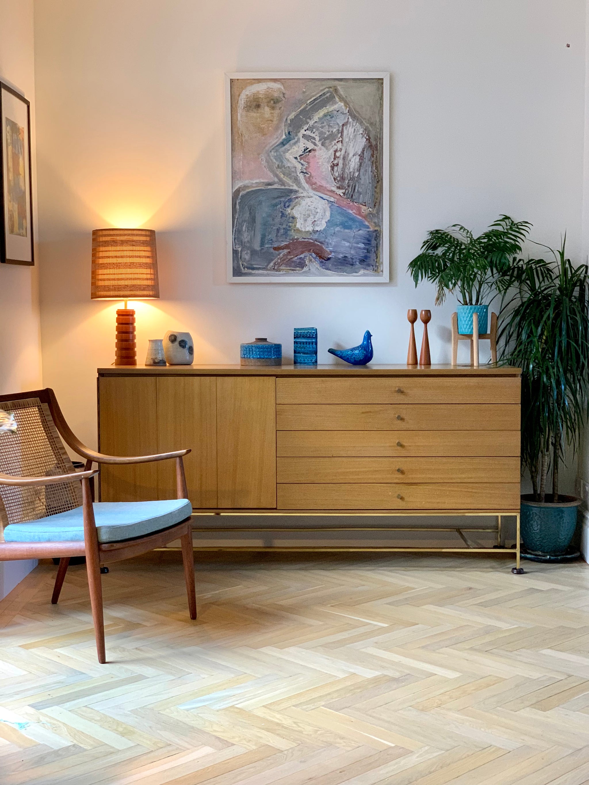 Paul McCobb for Calvin Furniture. Mahogany and brass sideboard credenz Etch Interiors